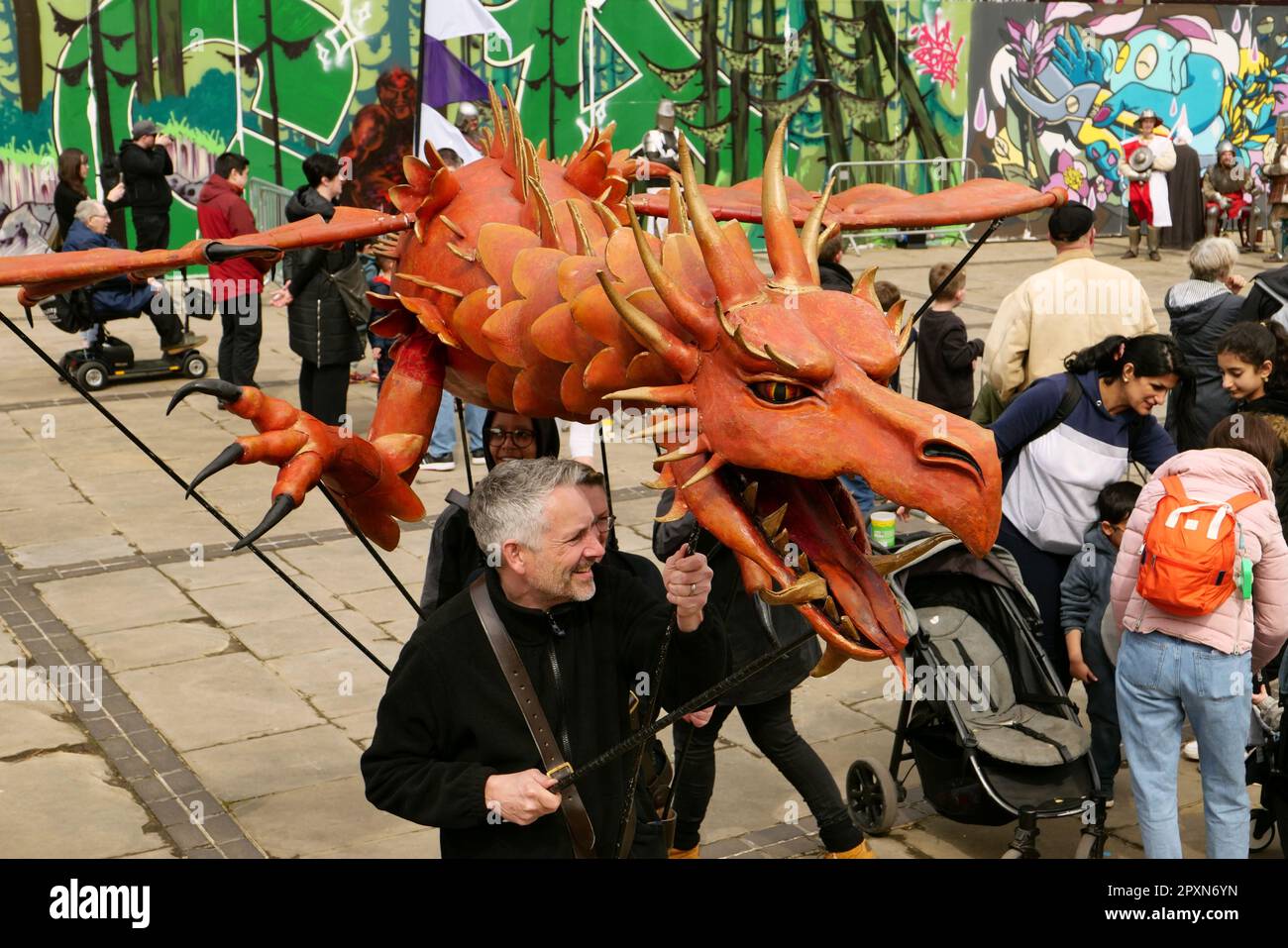 Saint George's Day Celebrations Derby 2023. A 10 foot tall dragon in ...