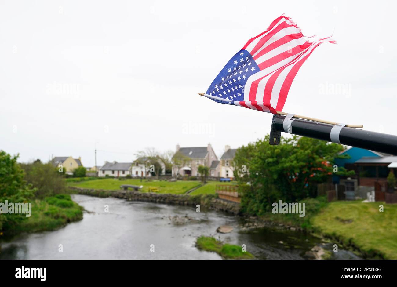 An American flag in the village of Doonbeg, Co. Clare ahead of former ...