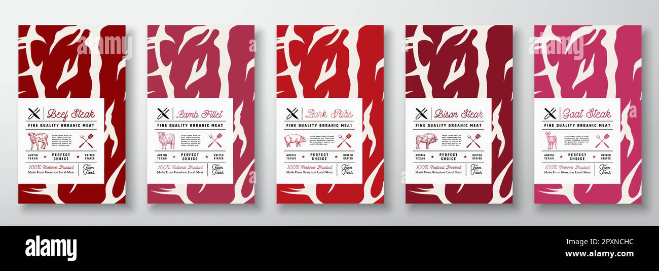 Meat Texture Abstract Vector Product Labels Set. Food Packaging Design ...
