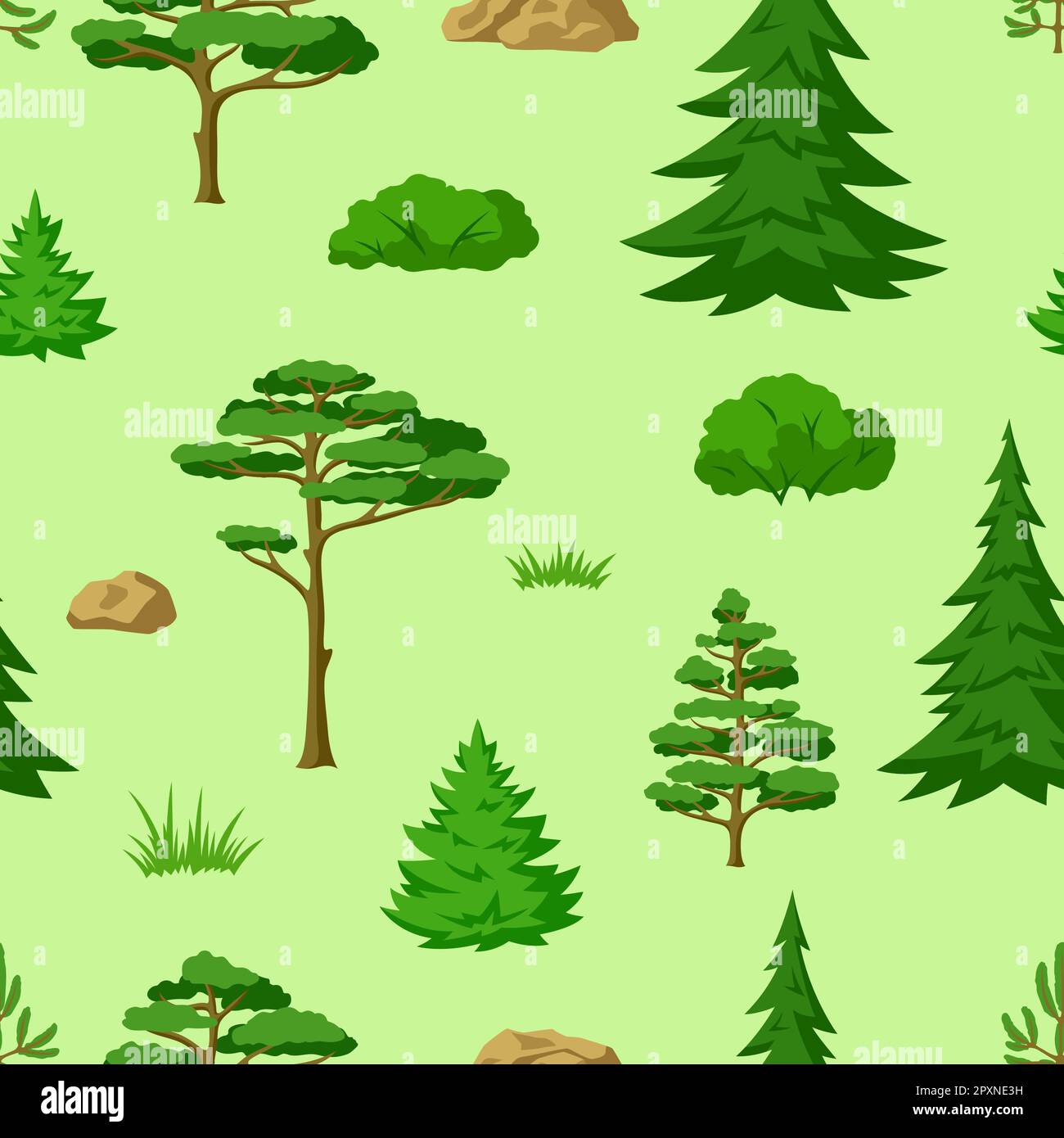 Spring or summer forest pattern. Background with stylized trees ...