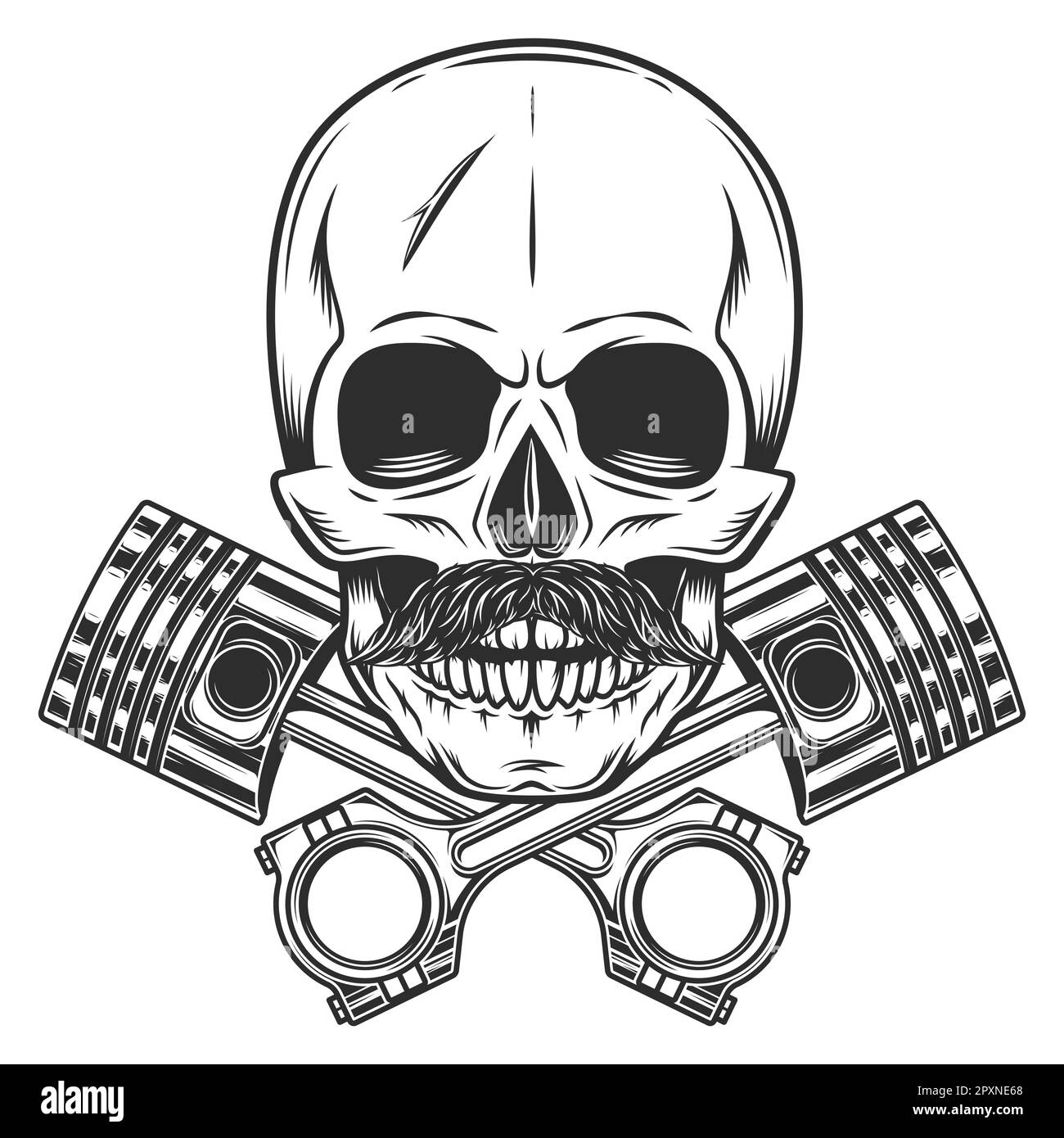 Biker skull with mustache and crossed engine pistons service repair ...