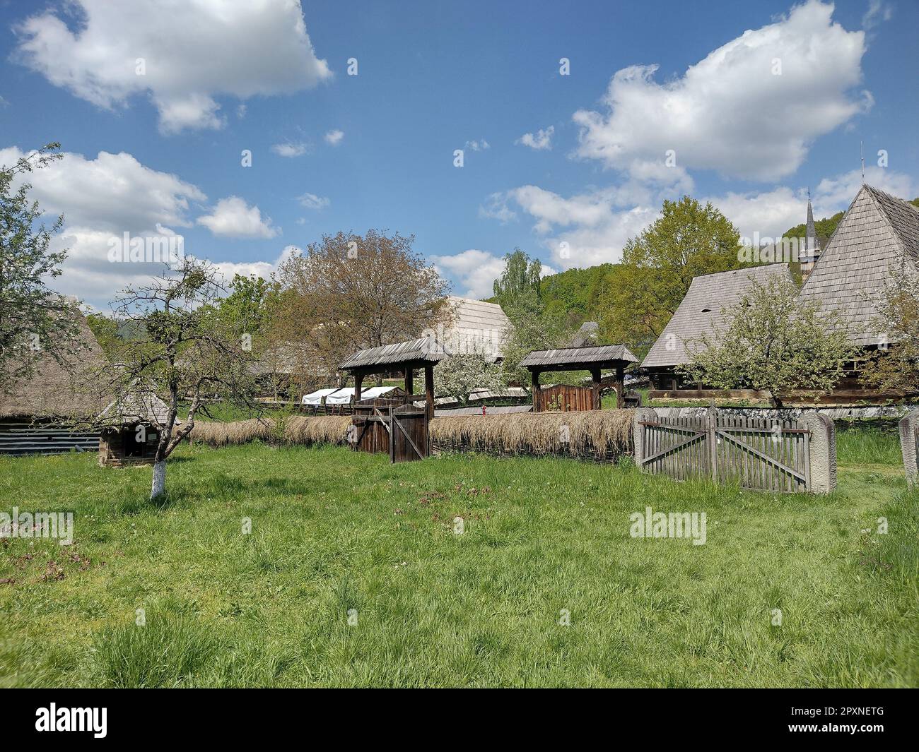 Old wooden houses from Maramures county, Romania, at the Village Museum ...