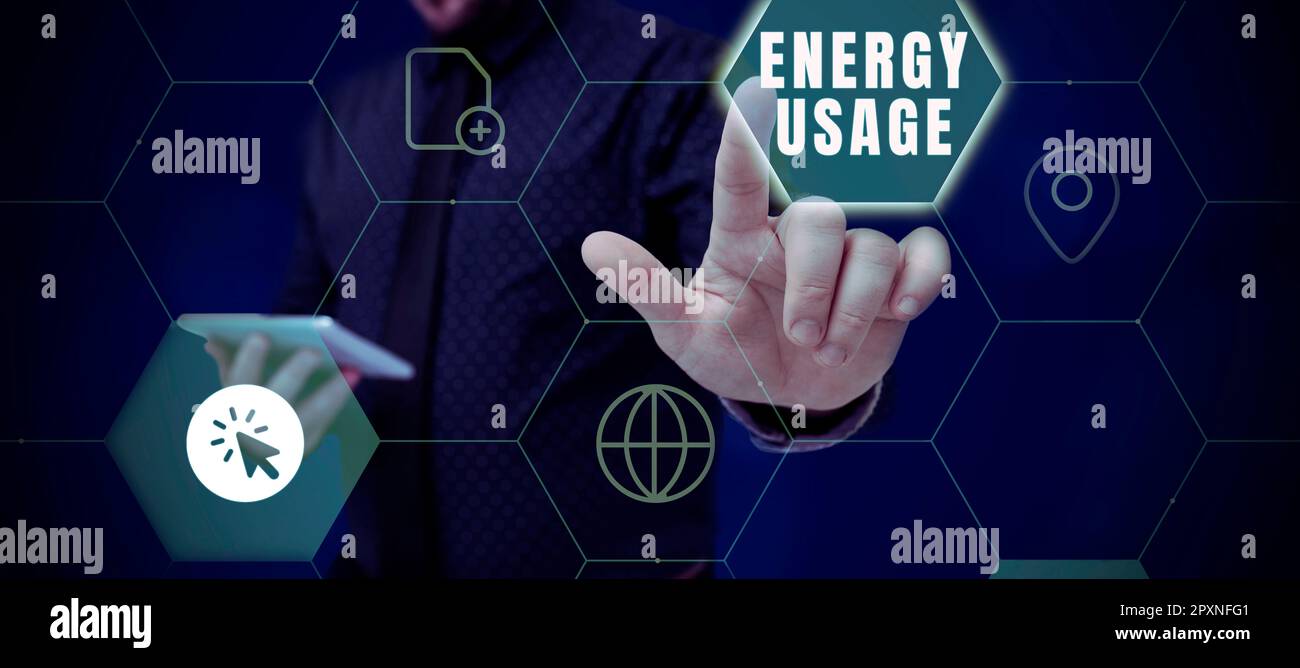 Conceptual display Energy Usage, Word for Amount of energy consumed or ...