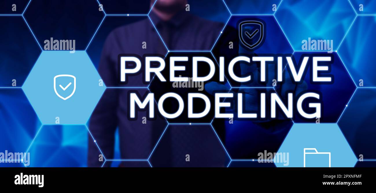 Hand writing sign Predictive Modeling, Word for maintenance strategy driven by predictive ...