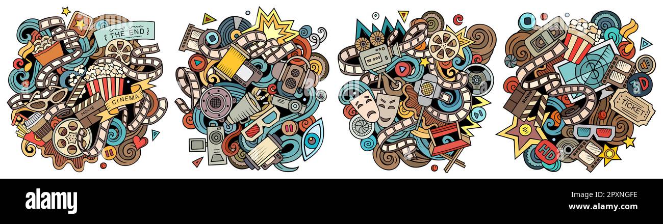 Cinema cartoon vector doodle designs set Stock Vector Image & Art - Alamy