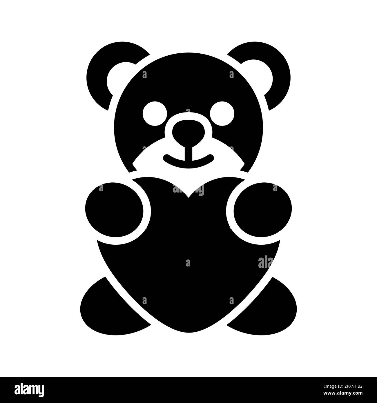 Teddy holding in the paws of big heart glyph icon. Valentine day symbol ...
