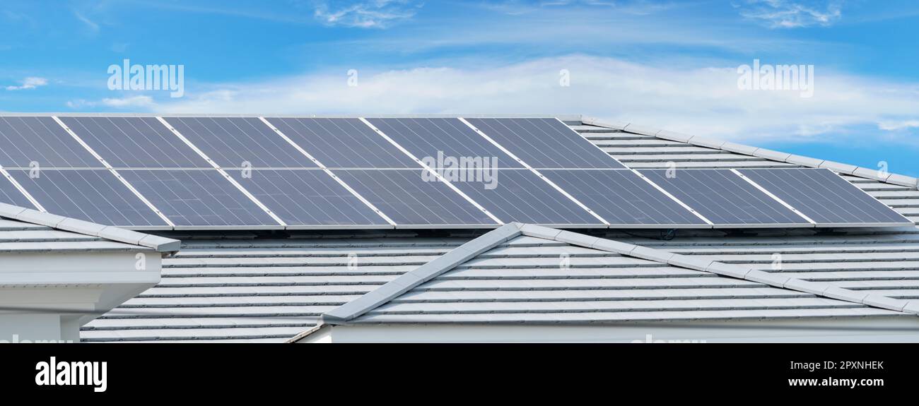 Solar energy for factory or warehouse building. Solar panels on the ...