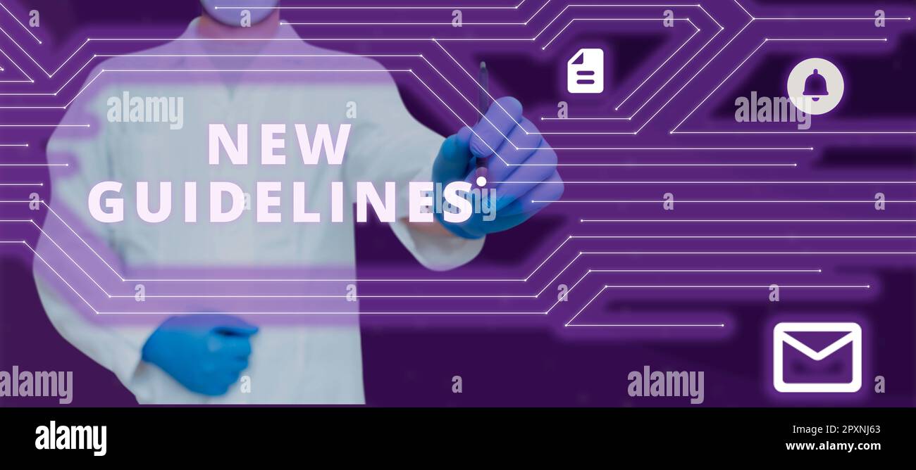 Text sign showing New Guidelines, Word for a new list of goals to ...