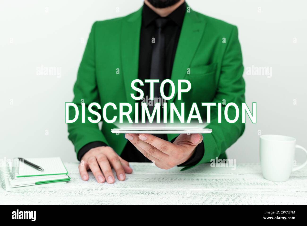Sign displaying Stop Discrimination, Business approach Prevent Illegal ...