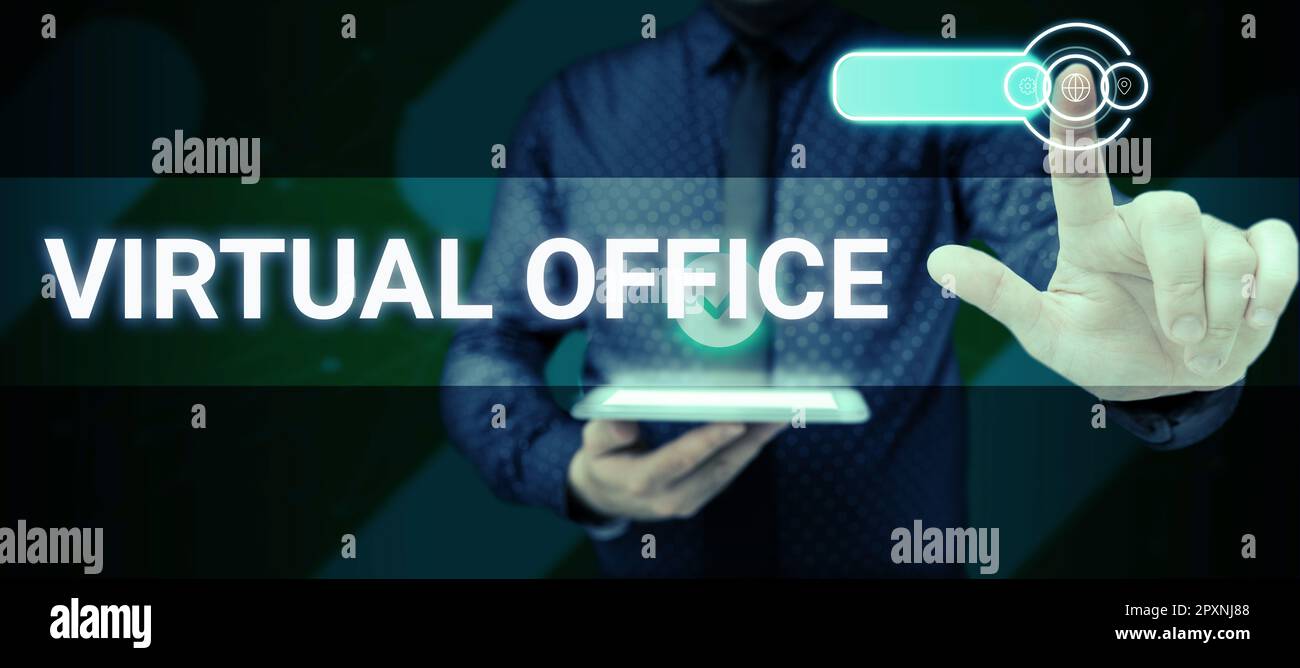 Writing displaying text Virtual Office, Concept meaning Mobile work ...