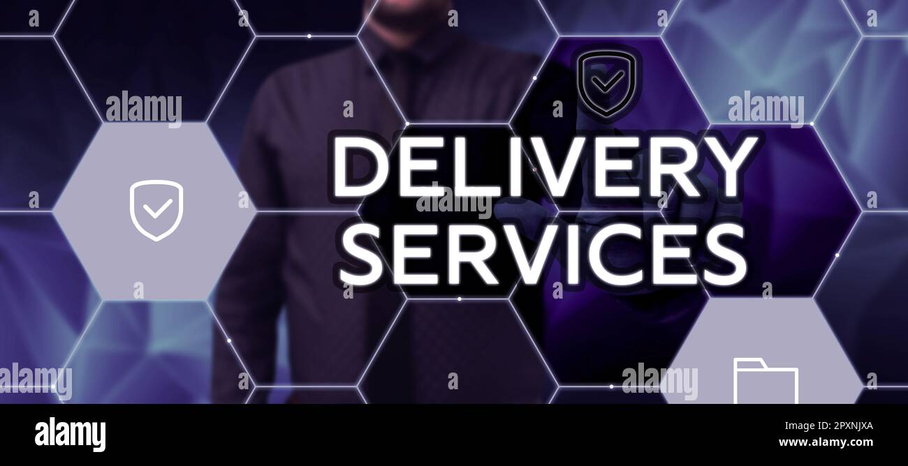 Conceptual caption Delivery Services, Word Written on the transport of ...