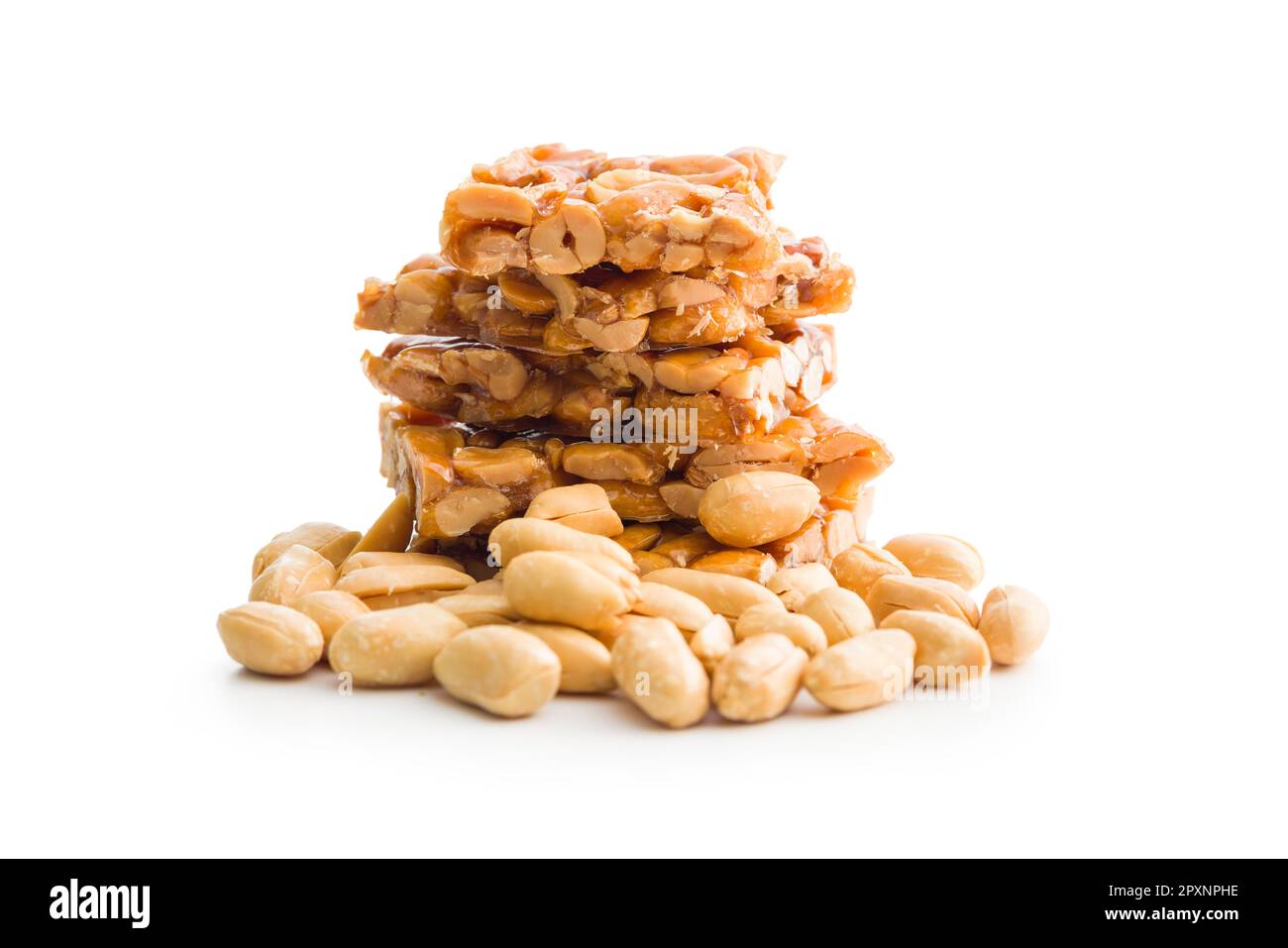 Sweet peanut brittle. Tasty peanuts in caramel isolated on the white ...