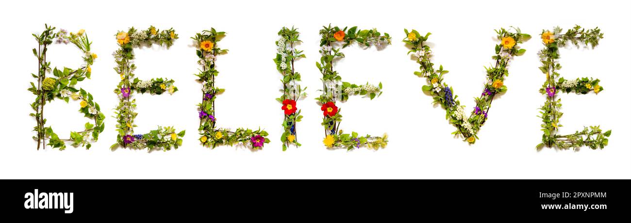 Blooming Flower Letters Building English Word Believe. Summer And ...