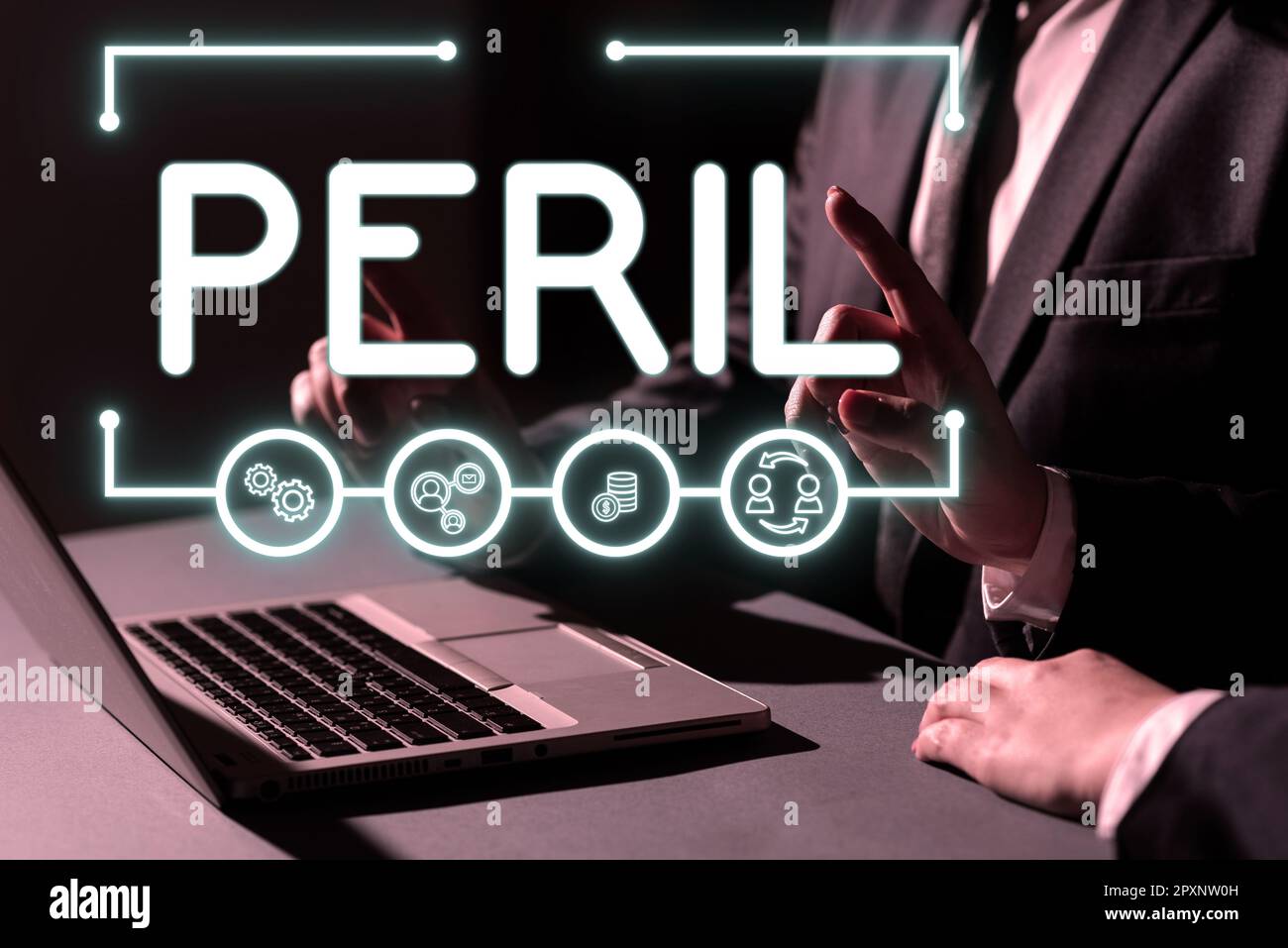 Hand writing sign Peril, Business concept indicates something extremely ...