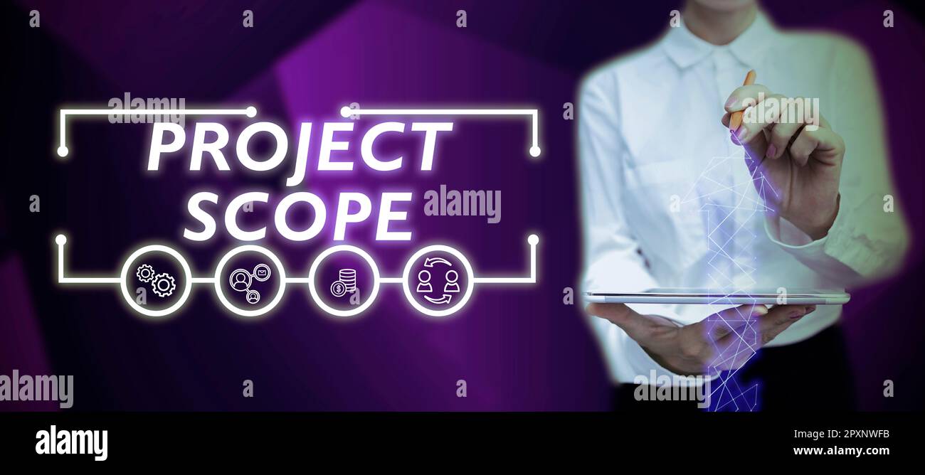 Conceptual caption Project Scope, Word for evaluation of work efforts a ...