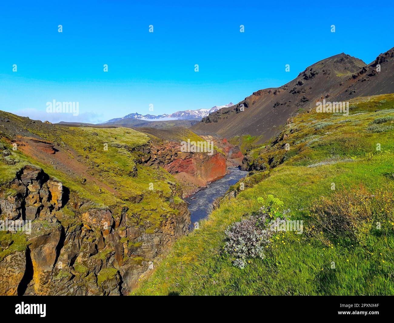 Dramatic Iceland landscape with Markarfljot canyon and river in the ...
