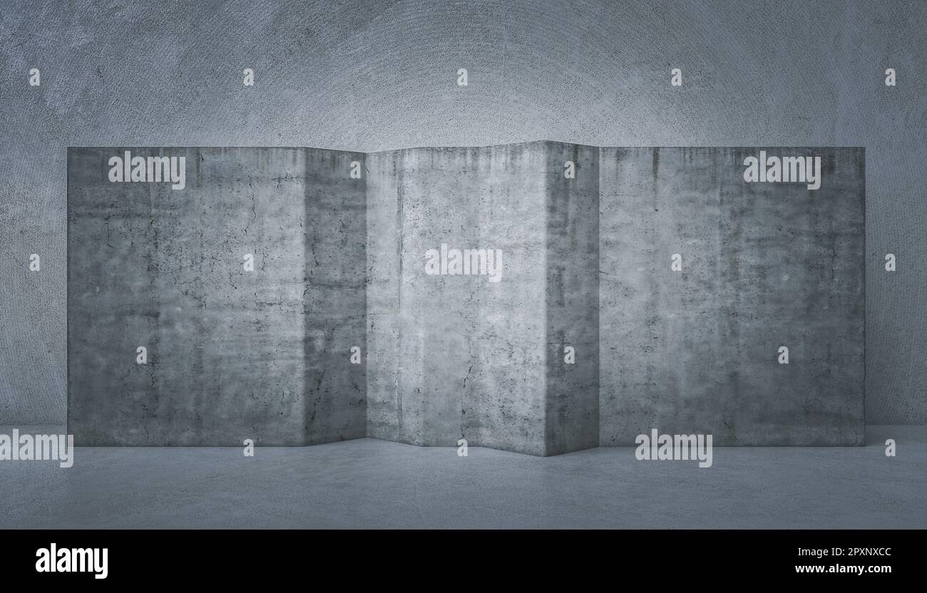 abstract interior of a concrete structure with a curved wall. 3d render ...