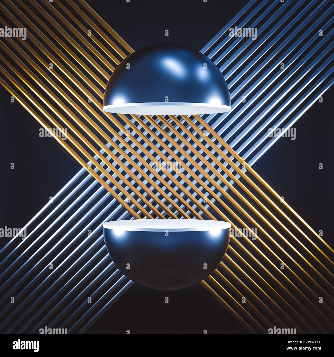geometric background with gold half-spheres and lines. 3d render Stock ...
