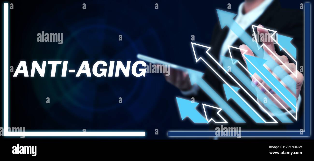 Sign displaying Anti Aging, Business idea A product designed to prevent ...