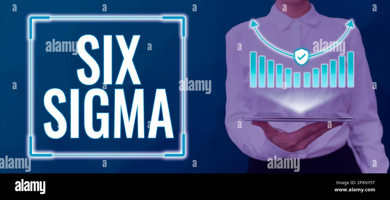 Hand writing sign Six Sigma, Business approach management techniques to ...