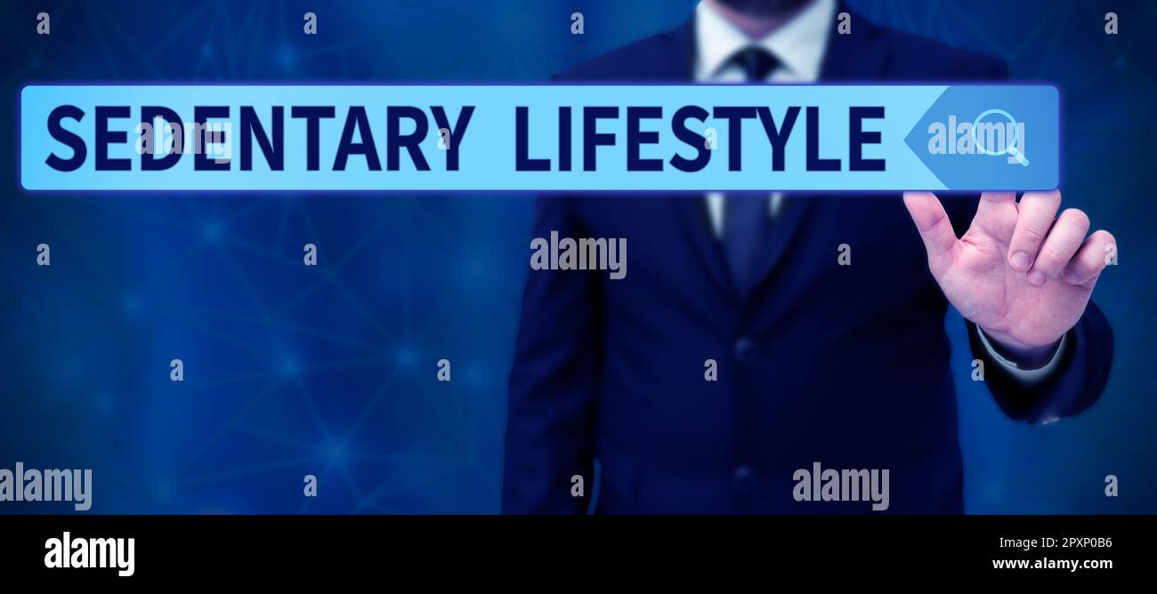 Hand writing sign Sedentary Lifestyle, Internet Concept ways and means ...