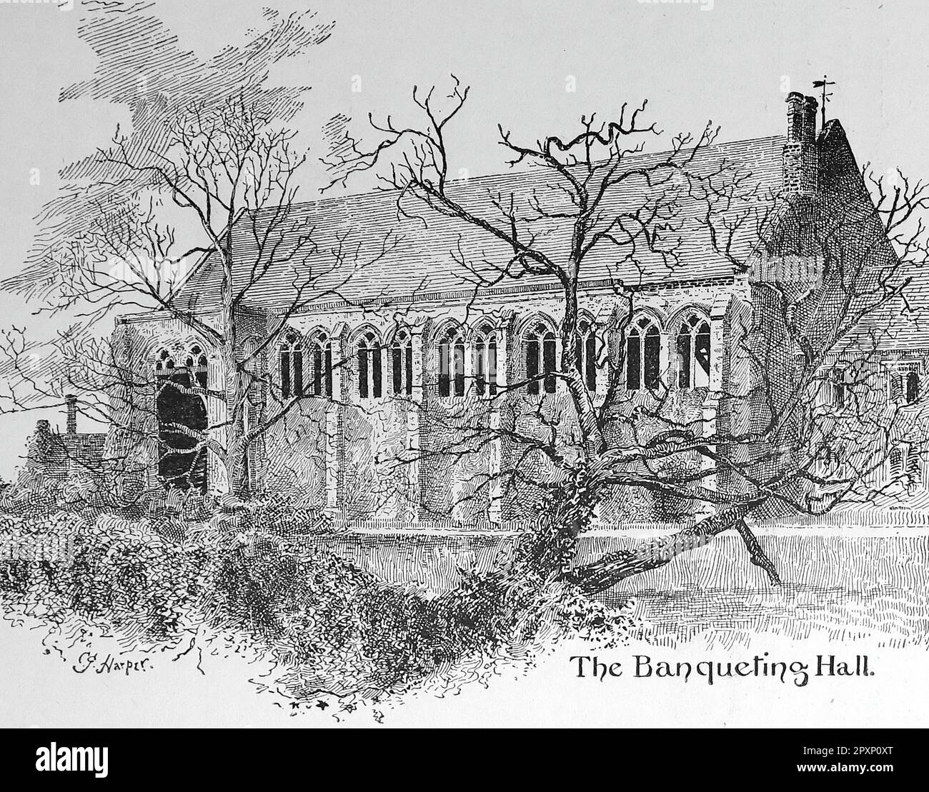 Eltham Palace, Greenwich. The Banqueting Hall. External view of fascia ...