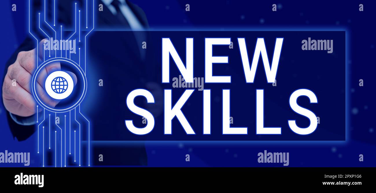 Sign displaying New Skills, Business overview Recently Acquired Learned ...