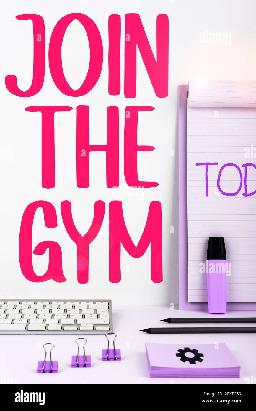Text caption presenting Join The Gym, Business overview Motivation to ... Text caption presenting Join The Gym, Business overview Motivation to ...
