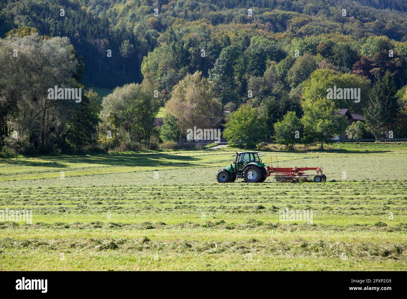 Haymaking tractor on field agriculture hi-res stock photography and ...