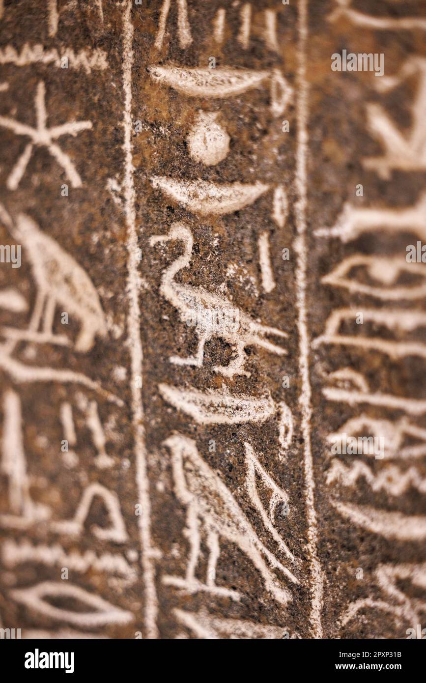 Ancient Egyptian hieroglyphs engraved in stone - Cairo Stock Photo - Alamy