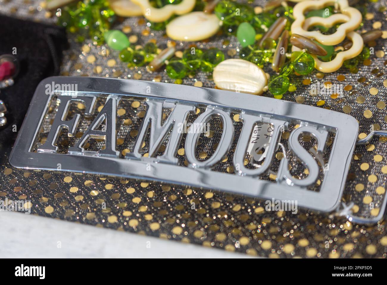 Belt Buckle with the word Famous on it Stock Photo - Alamy