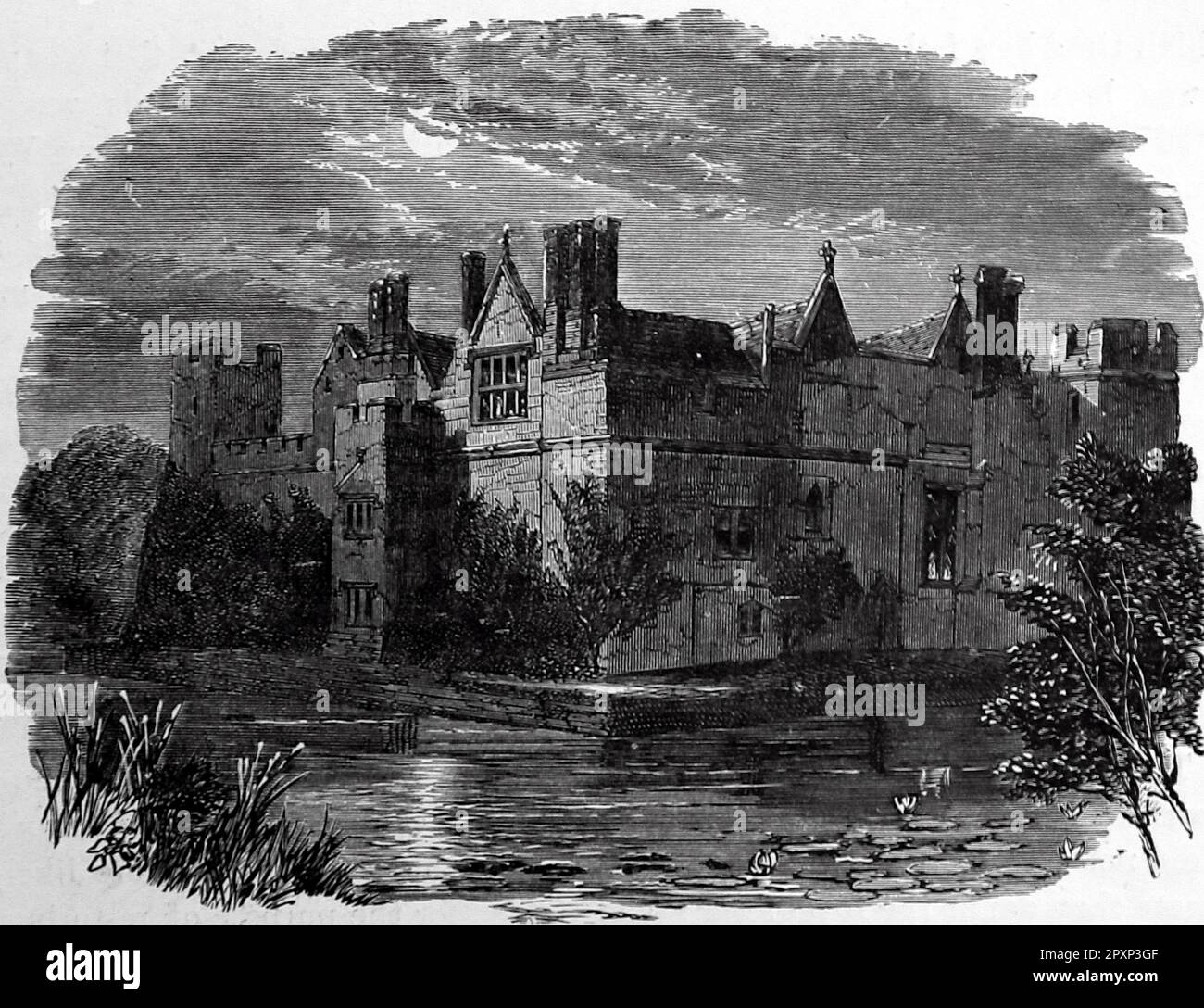 Hever Castle, in Kent. A view from across the river. From an ...