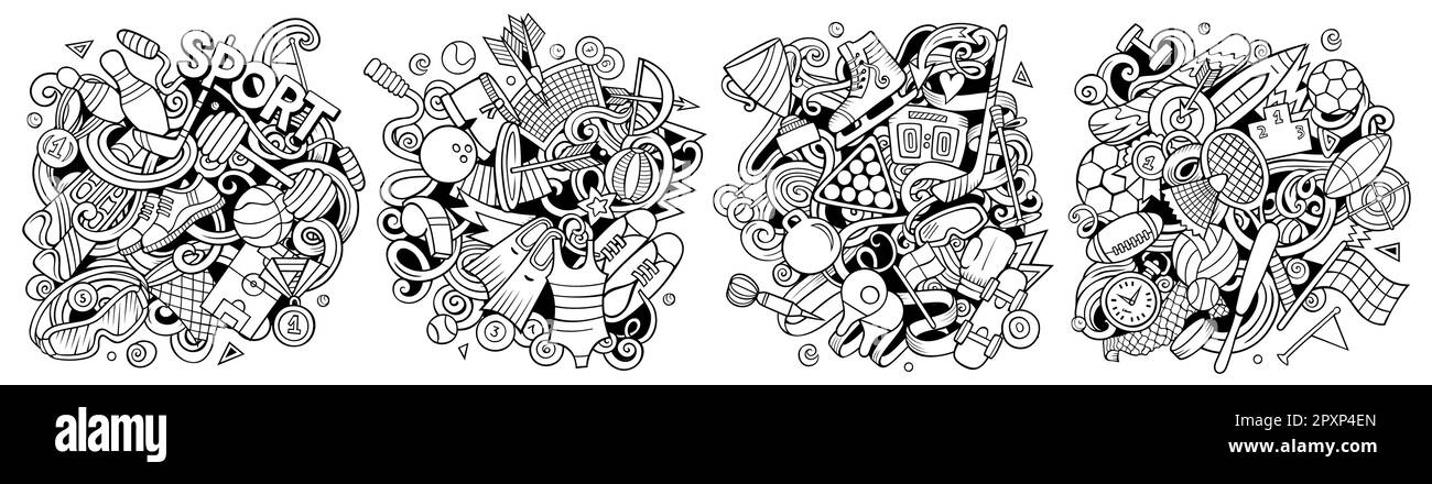 Sports cartoon vector doodle designs set Stock Vector Image & Art - Alamy