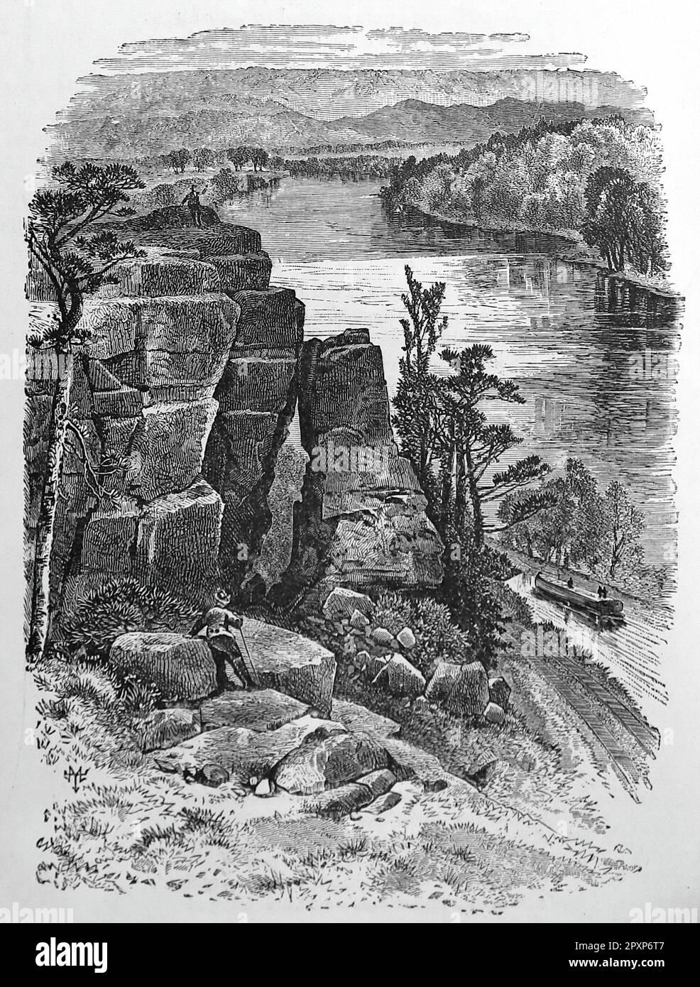 The Ouse, Near Huntingdon. A view of the river Ouse with rocks in the ...