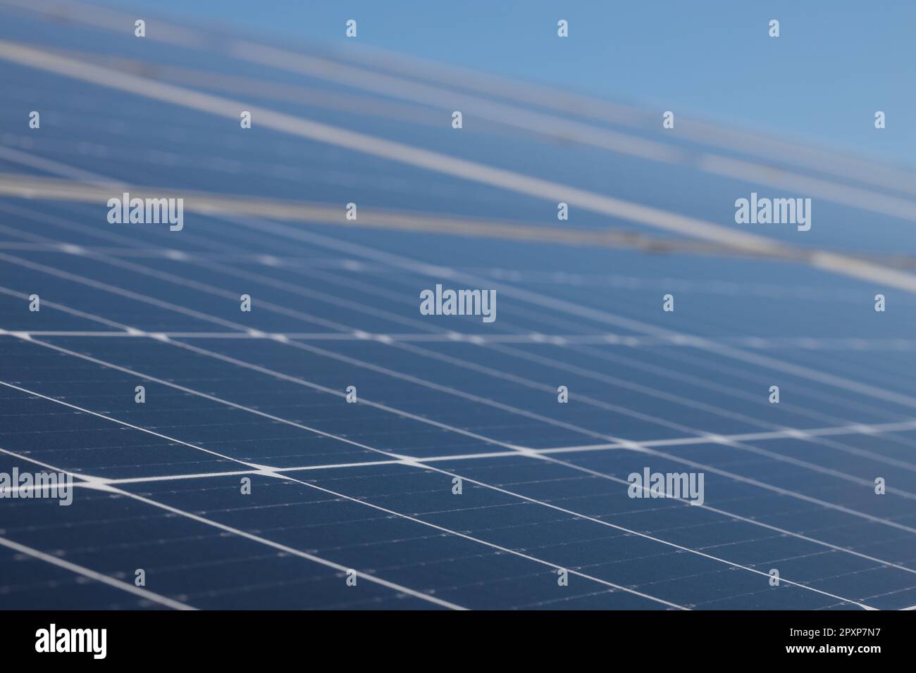 Detailed solar panel cells - sustainable power source. Copy space Stock ...