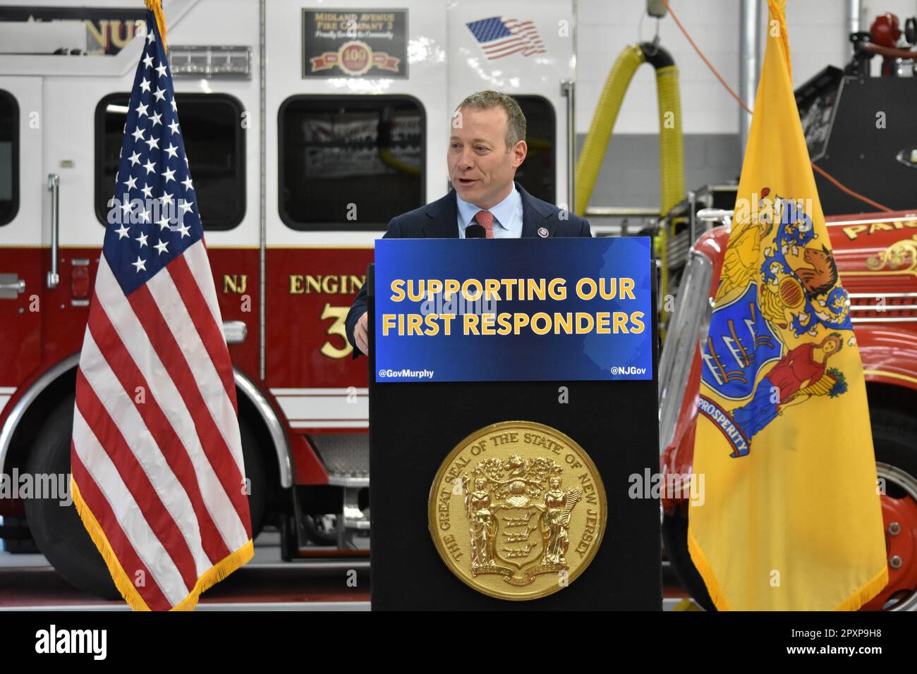 Congressman Josh Gottheimer delivers remarks on the firefighter grant ...
