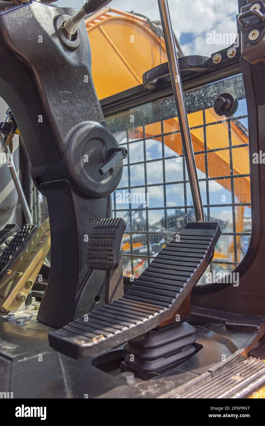 Foot Pedals Operation Control at Construction Machine Cabin Stock Photo ...