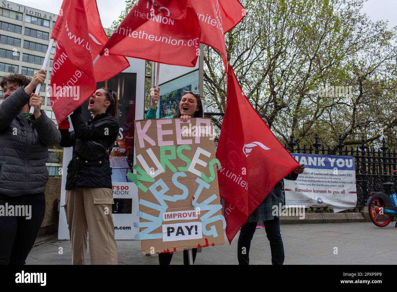 London,uk, 2nd may, 2023 unite union protest outside st Thomas Hospital ...