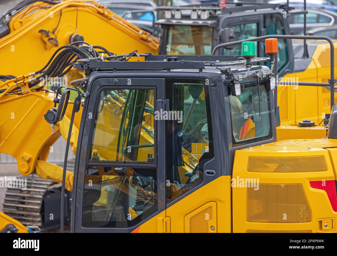 Driver Cabin Large Digger Machine at Construction Site Stock Photo - Alamy