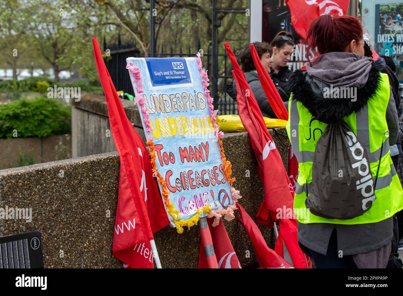 London,uk, 2nd may, 2023 unite union protest outside st Thomas Hospital ...