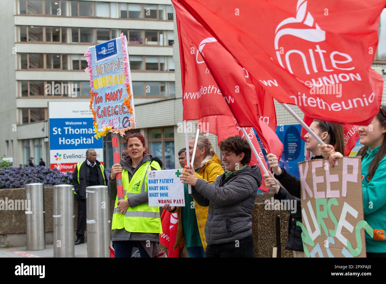 London,uk, 2nd may, 2023 unite union protest outside st Thomas Hospital ...
