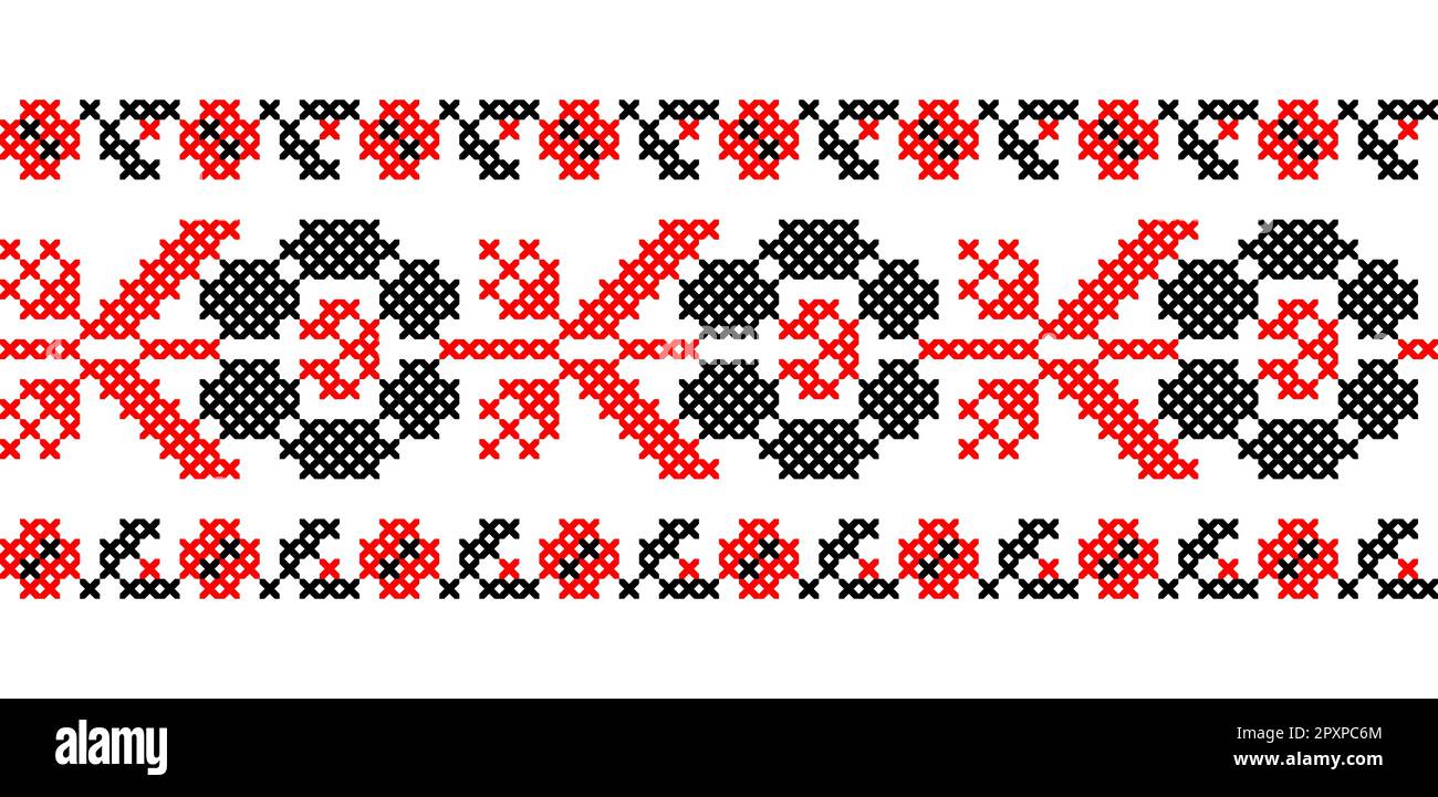 Ukrainian embroidery pattern in red and black colors. Vector ornament ...