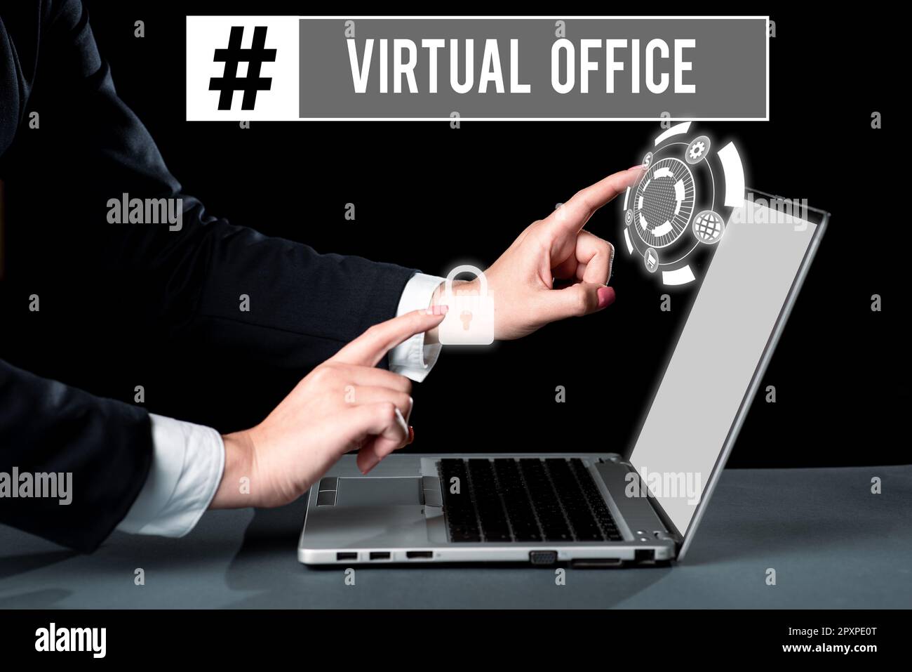 Hand writing sign Virtual Office, Internet Concept Mobile work ...