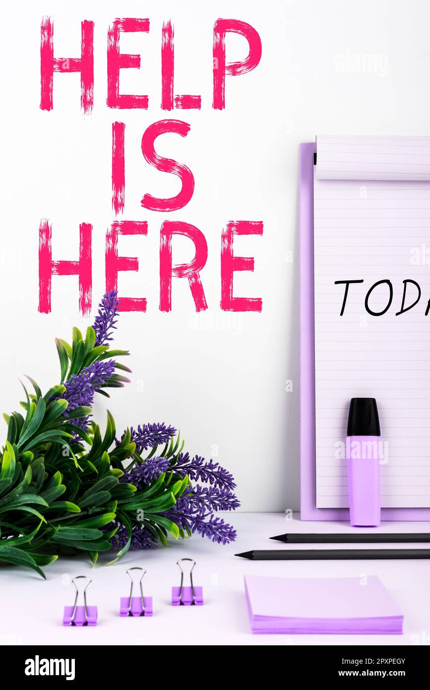 Text showing inspiration Help Is Here, Internet Concept The action of ...