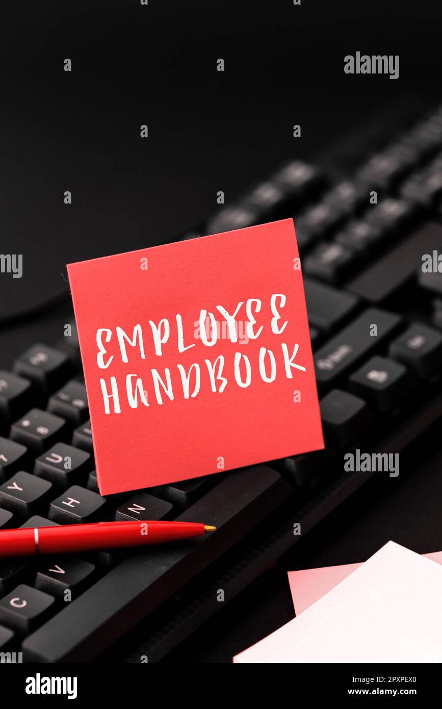 Writing displaying text Employee Handbook, Business idea Document that ... Writing displaying text Employee Handbook, Business idea Document that ...
