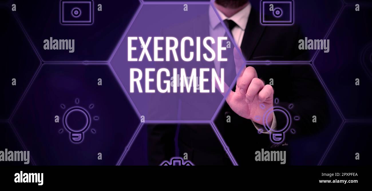 Text caption presenting Exercise Regimen, Business idea move body ...