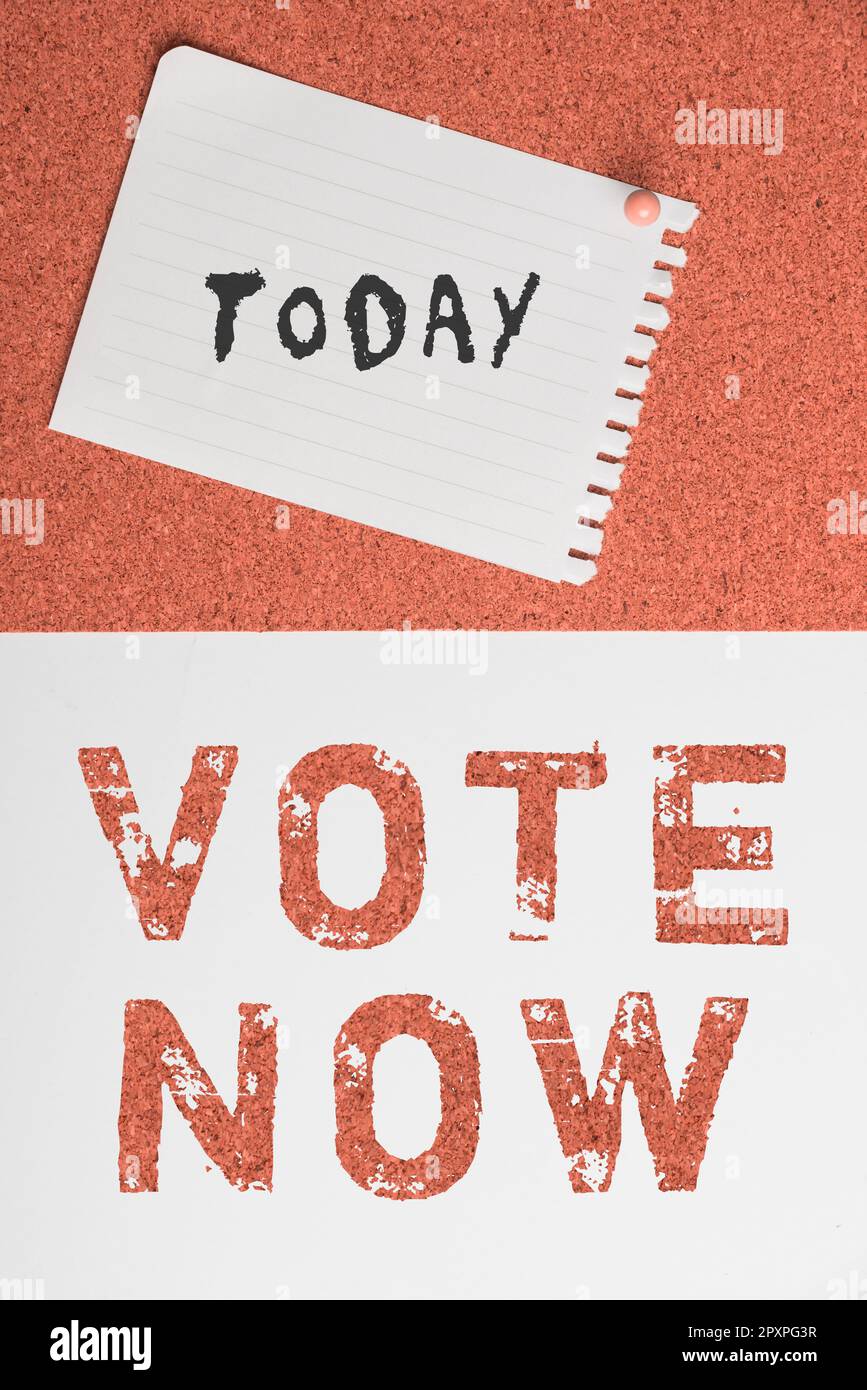 Text showing inspiration Vote Now, Word Written on formal indication of ...