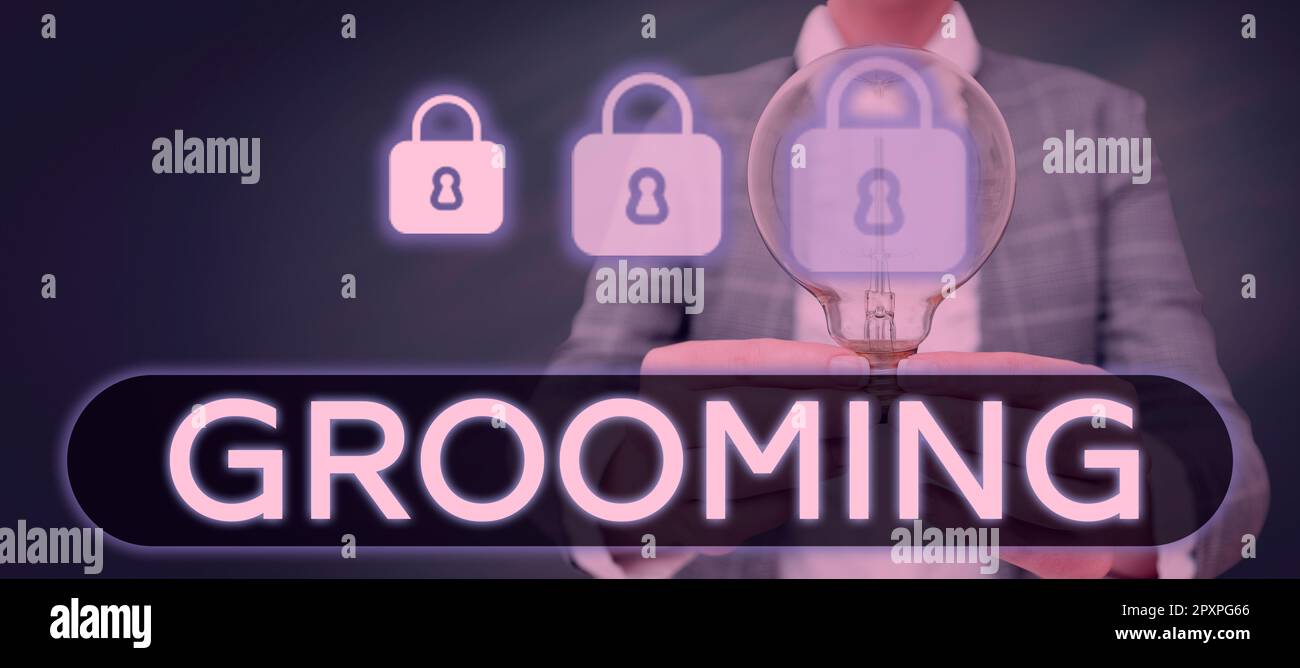 Sign displaying Grooming, Word Written on hygienic care and enhancing ...