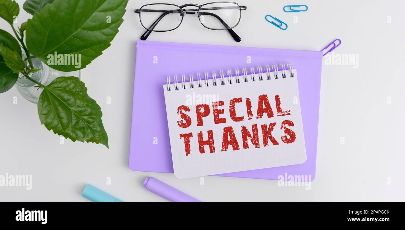 Hand writing sign Special Thanks, Word Written on expression of ...