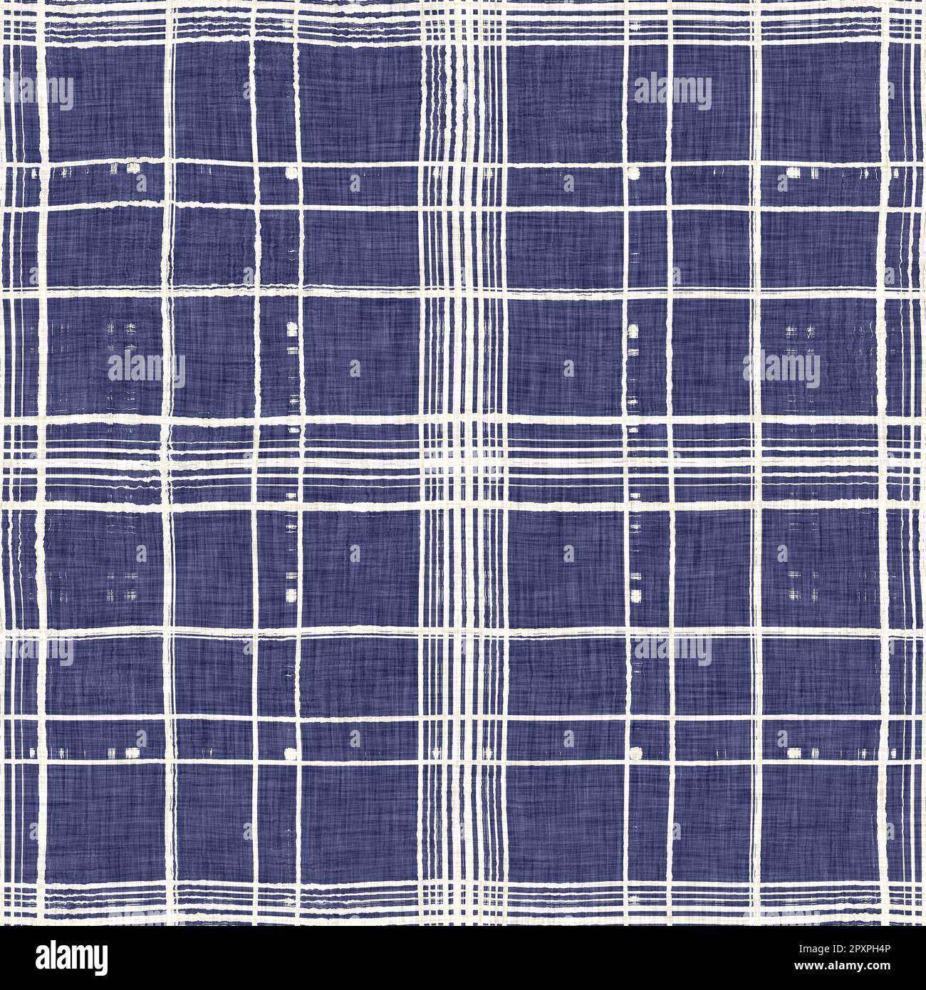 Masculine indigo tartan linen seamless pattern. All over print of navy ...